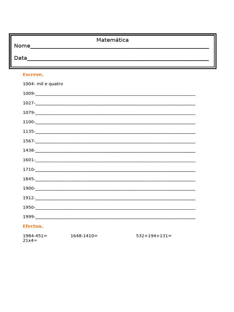 Matemática Nome - Data | PDF
