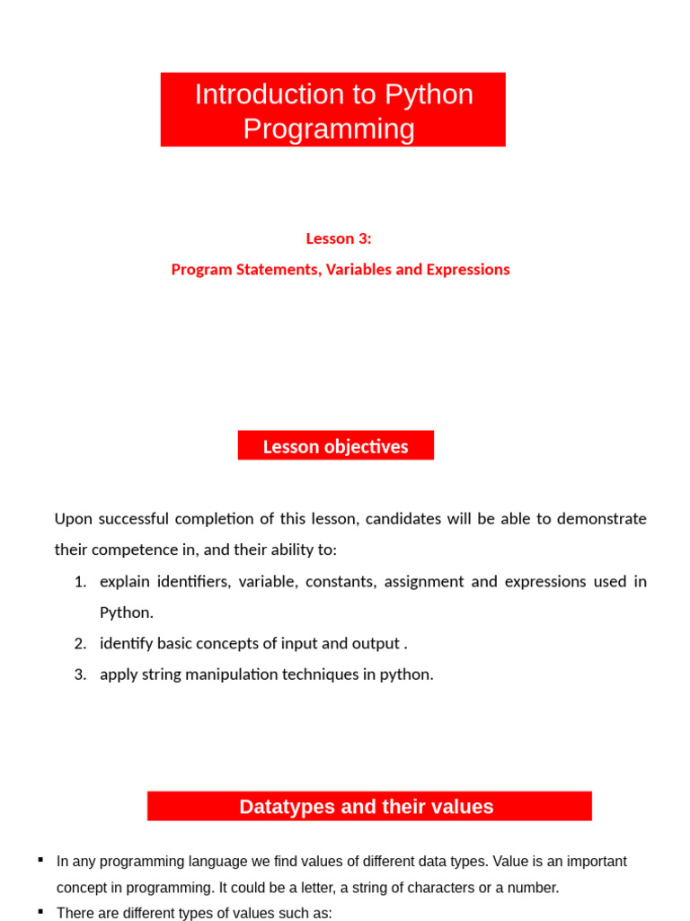 Lesson 3 Program Statements Variables And Expressions 1 Pdf Data Type Variable Computer