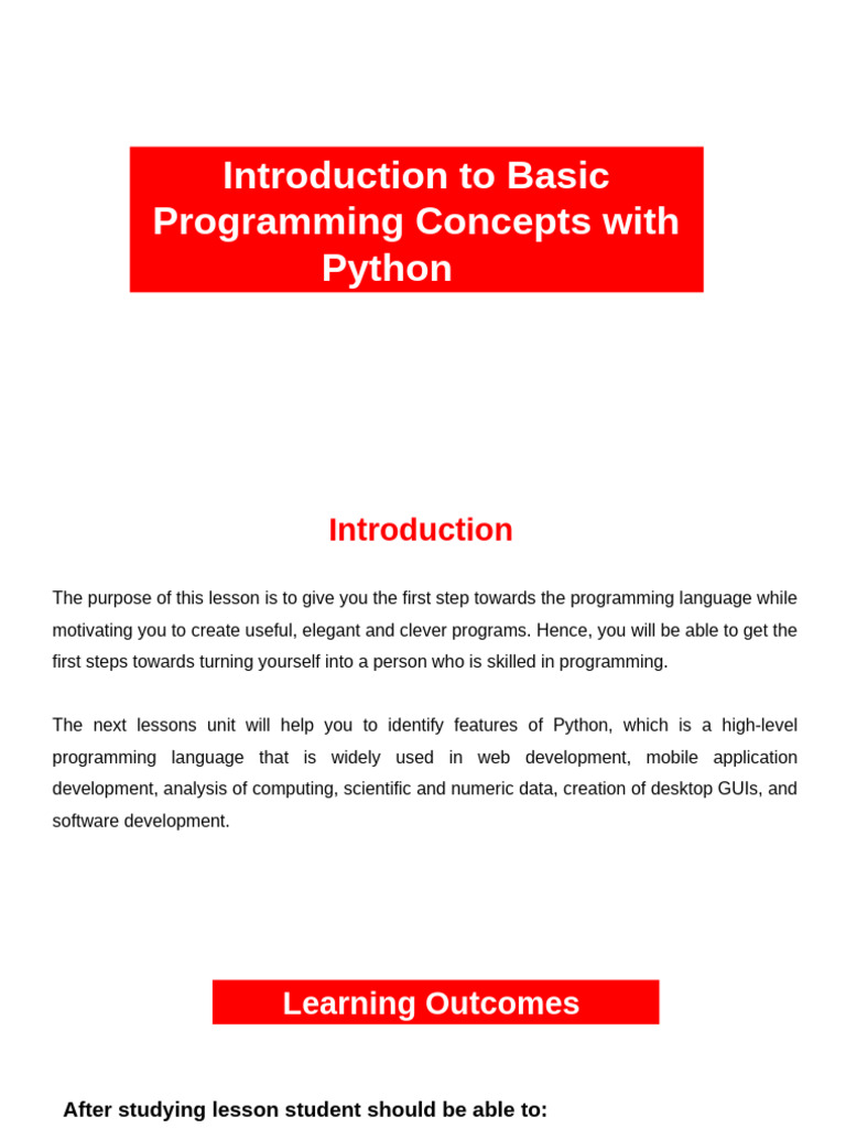 Lesson 1 Introduction to Basic Progrogramming Concepts | PDF | Hardware Description Language ...