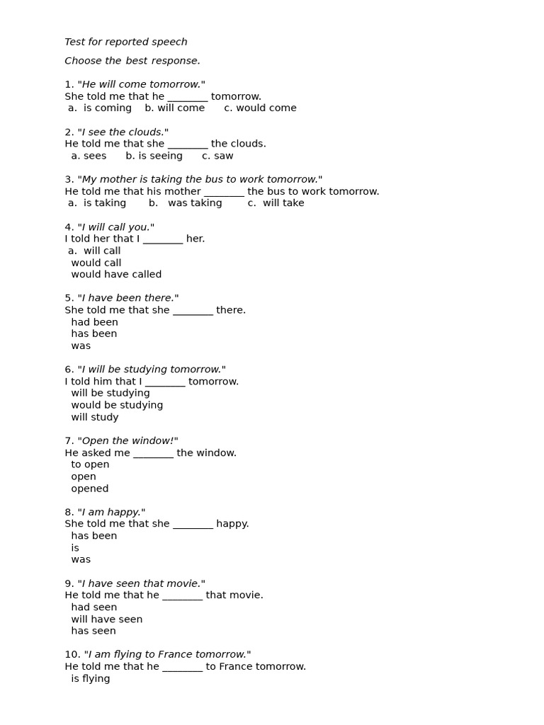 Test For Reported Speech | PDF