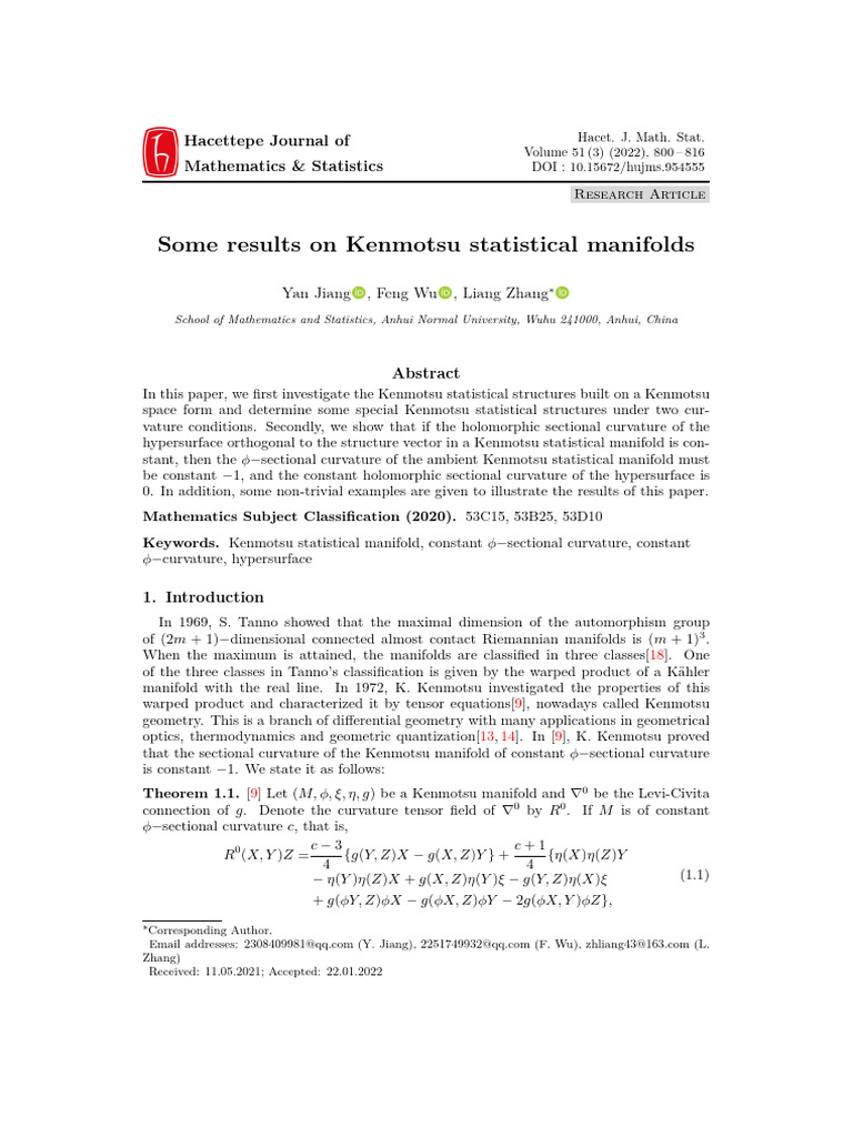 Kenmotsu Statistical Manifolds | PDF | Curvature | Manifold