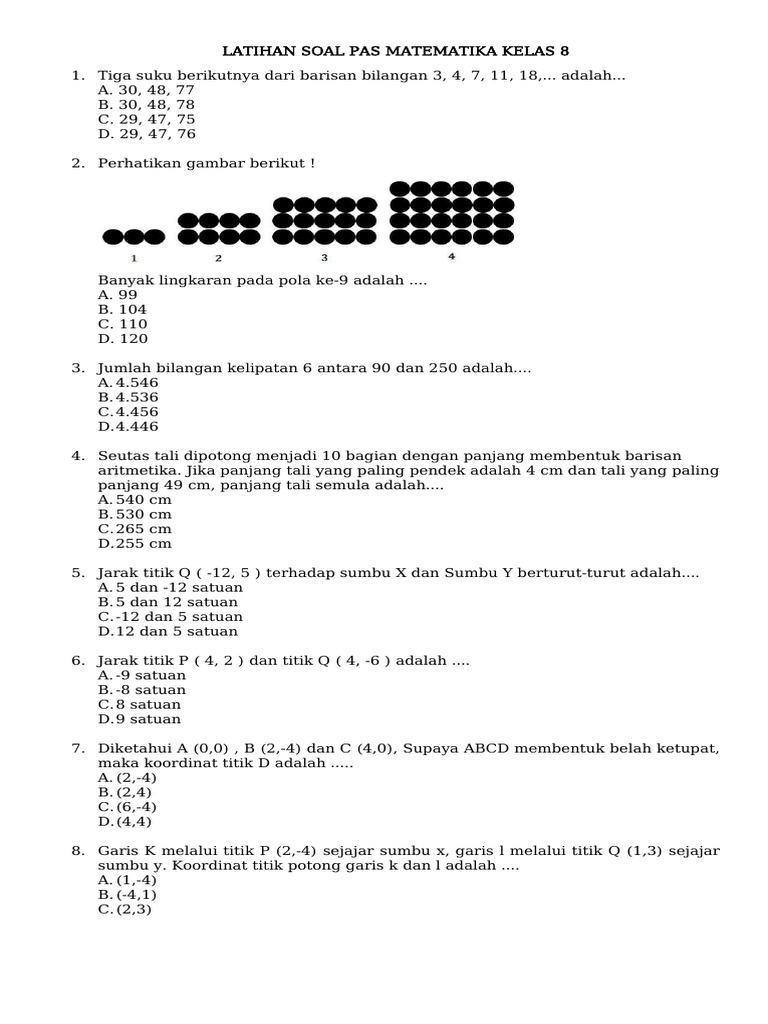 Latihan Soal Pas Matematika Kelas 8 | PDF