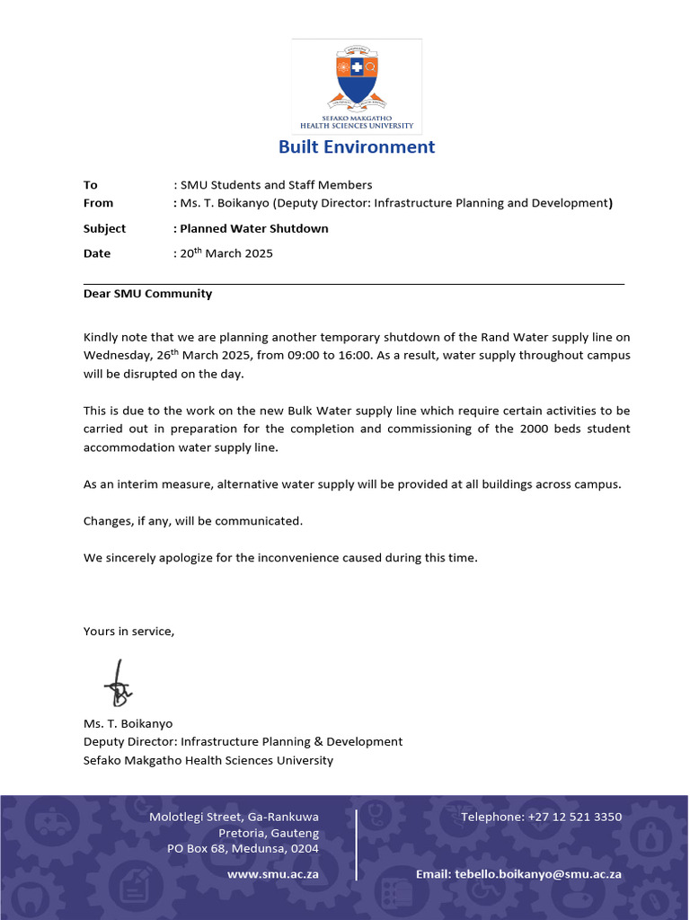 Water Shutdown Notice for March 26 | PDF