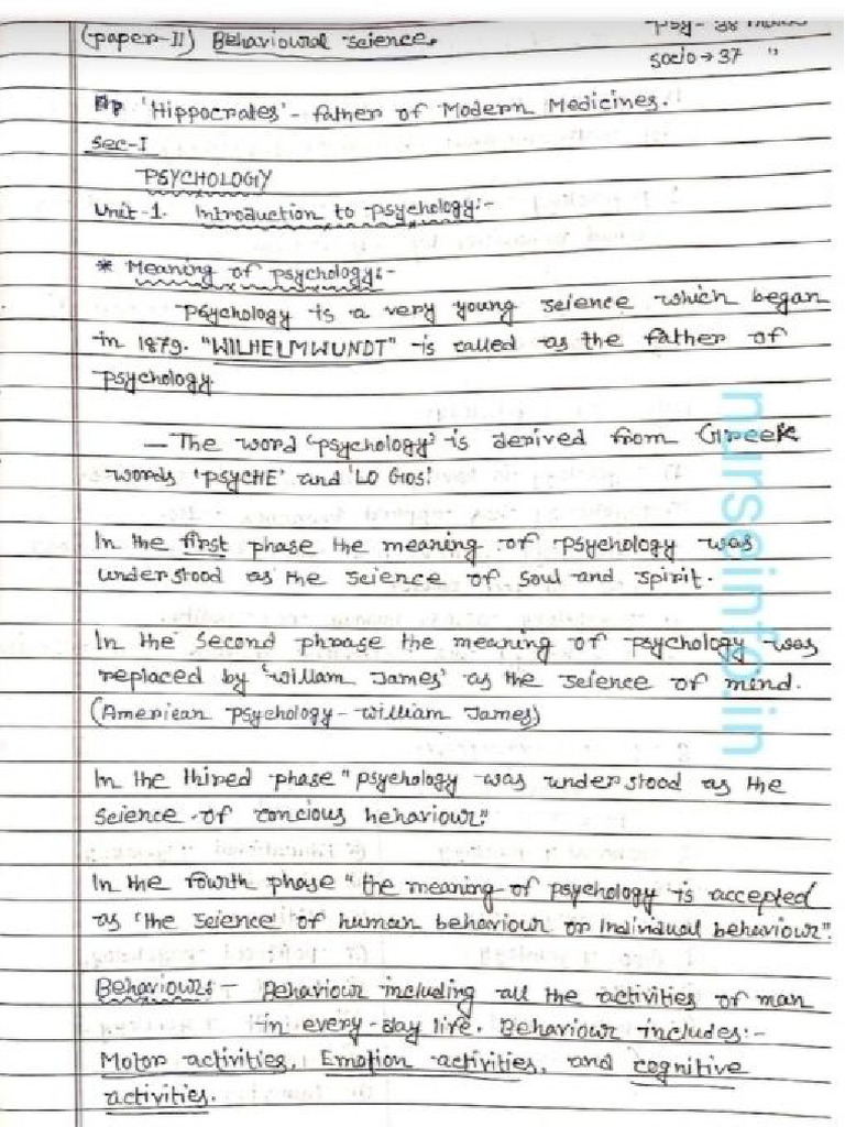 Psychology Hand Written Notes | PDF