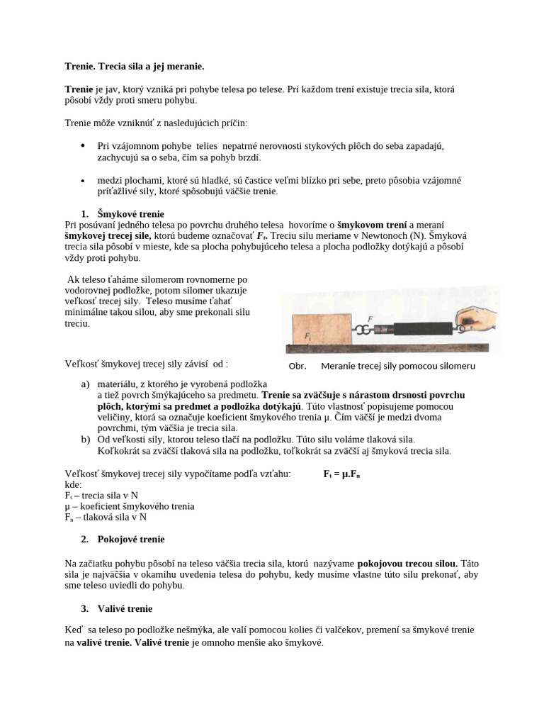 Trenie, Trecia Sila A Meranie Poznámky | PDF