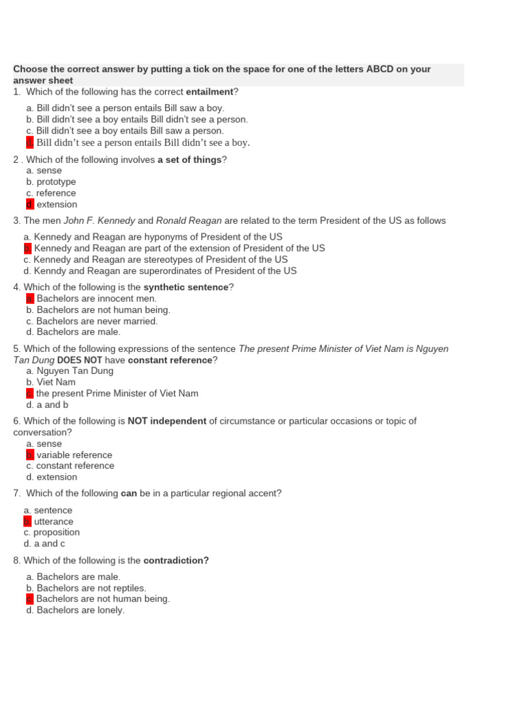 trắc nghiệm semantics | PDF | Semantics | Interpretation (Philosophy)
