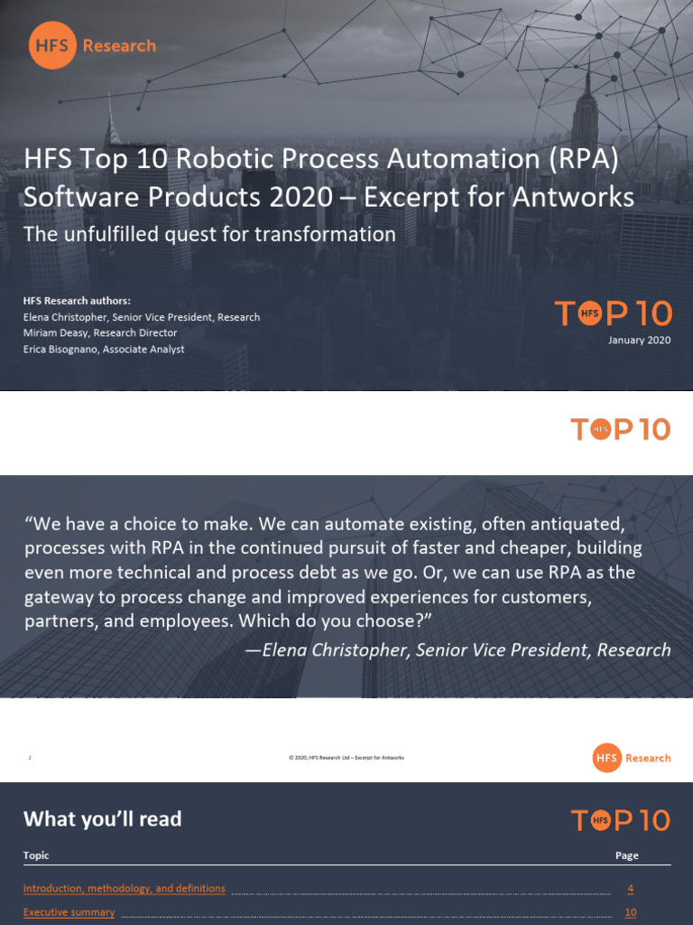HFS Top 10 RPA Software Products 2020 | PDF | Automation | Artificial ...