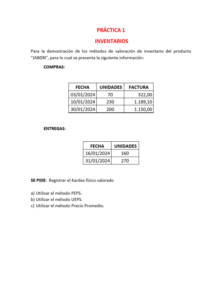 1b Práctica Inventario Enunciado | PDF