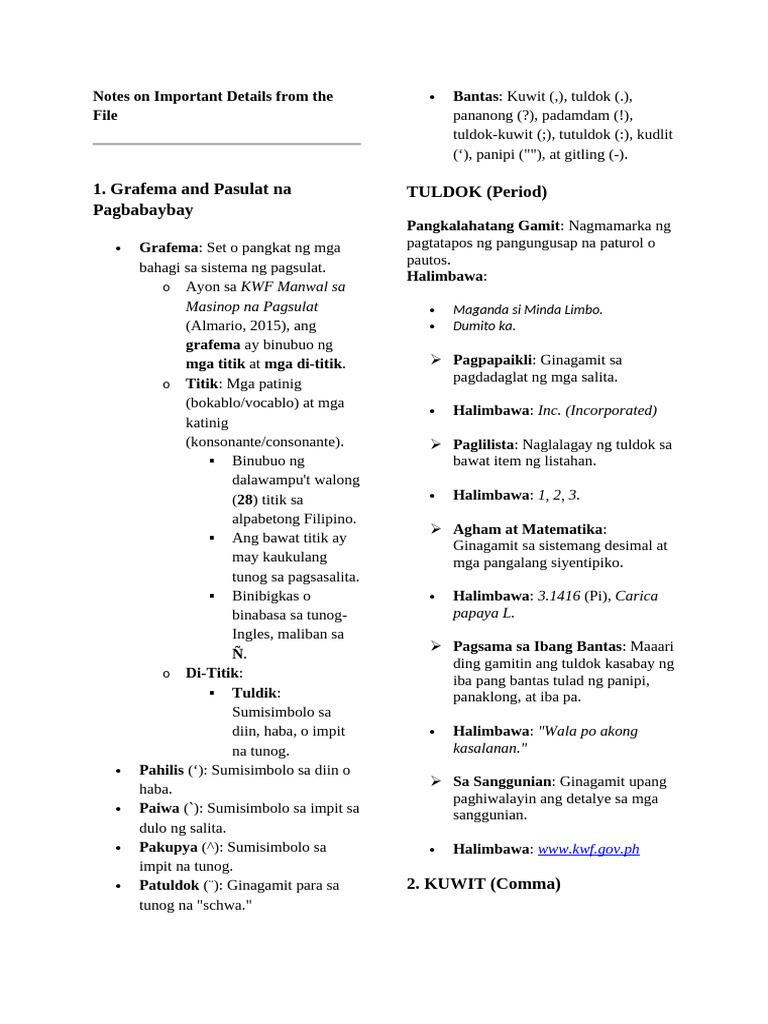 Filipino Notes | PDF