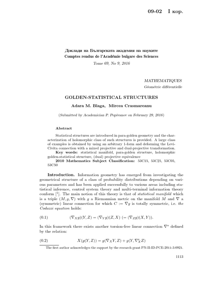 Golden-Statistical Structures | PDF | Differential Form | Eigenvalues ...