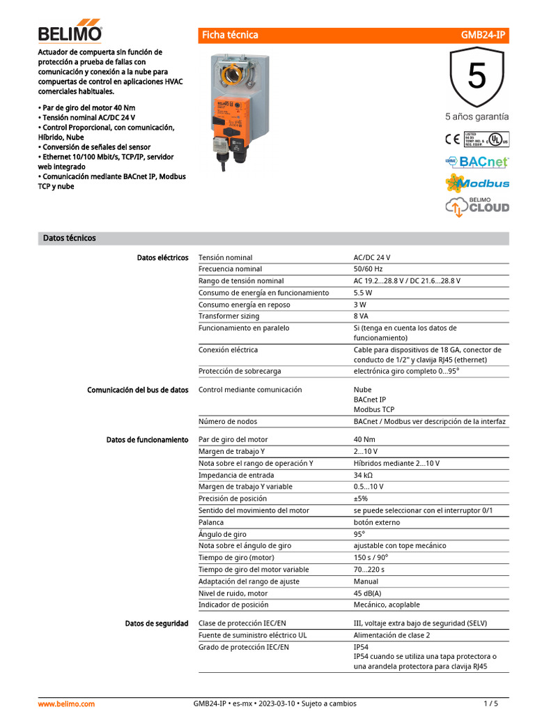 Belimo GMB24-IP Datasheet Es-Mx | PDF | Solenoide | Sensor