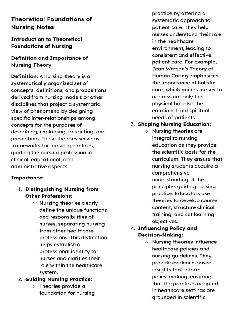 EXTENDED SAMPLE - Theoretical Foundations of Nursing Notes | PDF ...