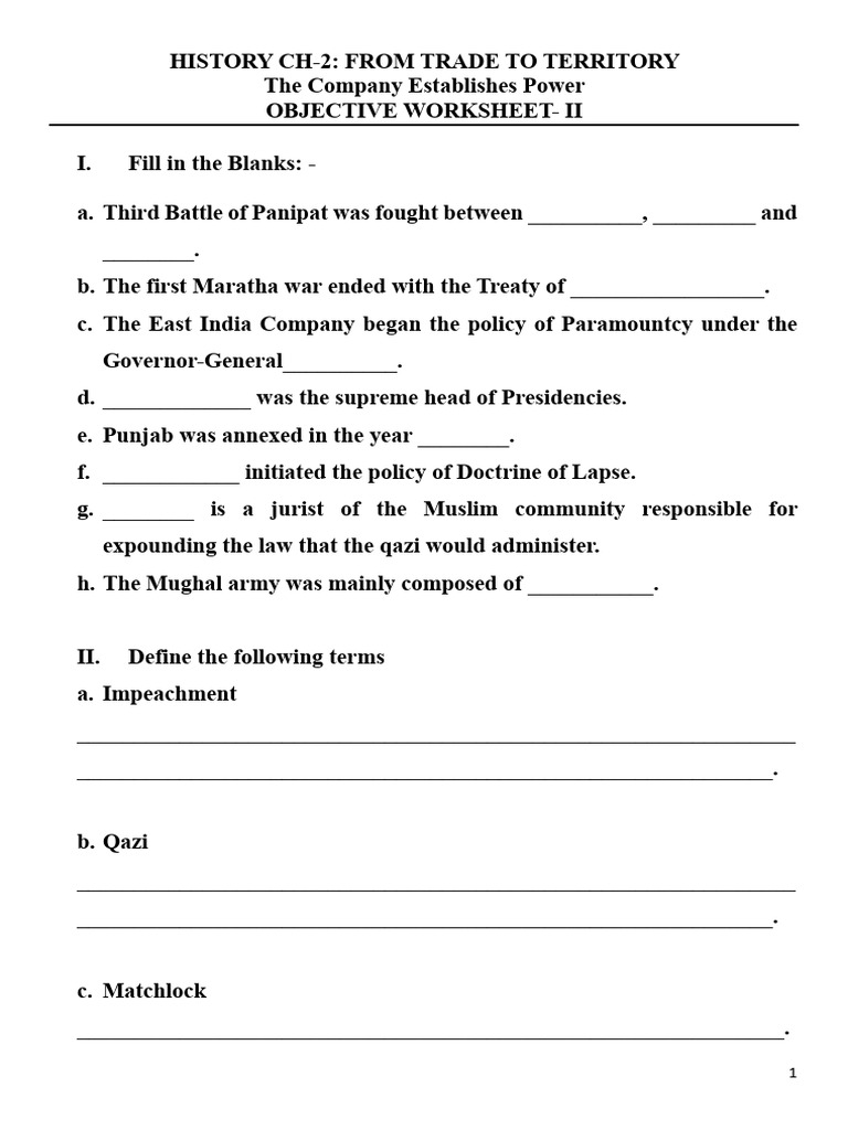 Part Ii Objective Worksheet History CH - 2 | PDF