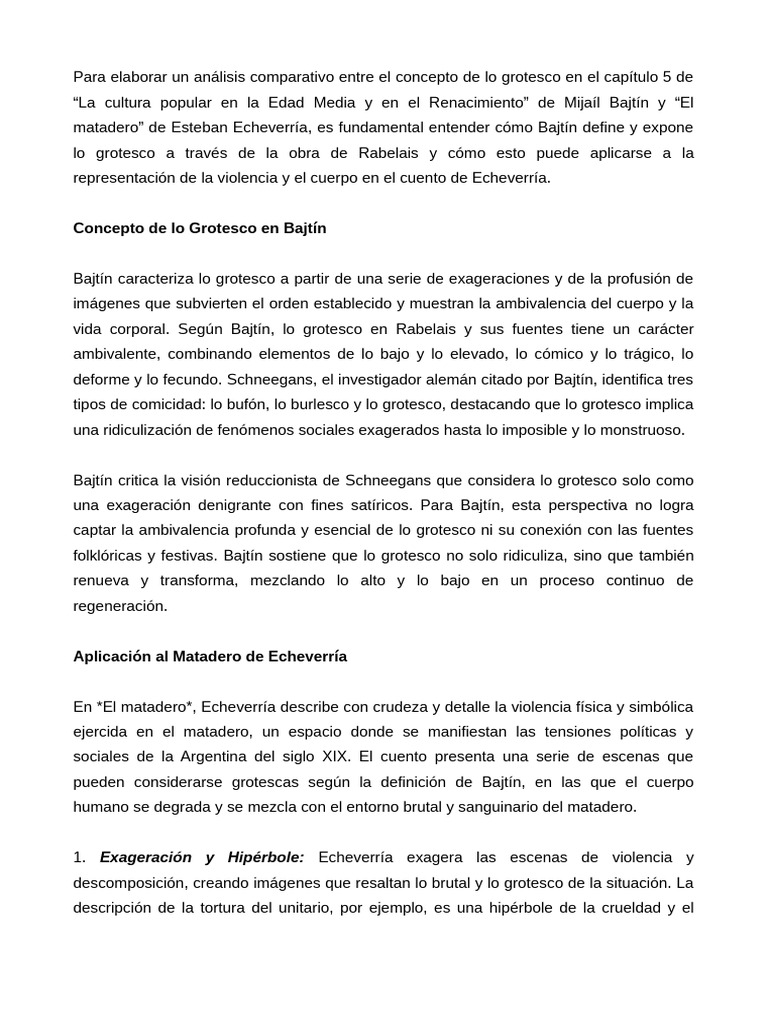 Análisis del Grotesco en Bajtín y Echeverría | PDF | Grotesco