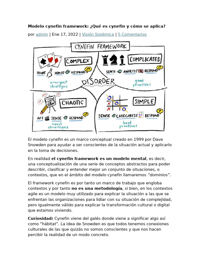 Modelo Cynefin Framework Qué Es Cynefin y Cómo Se Aplica | PDF | Toma ...