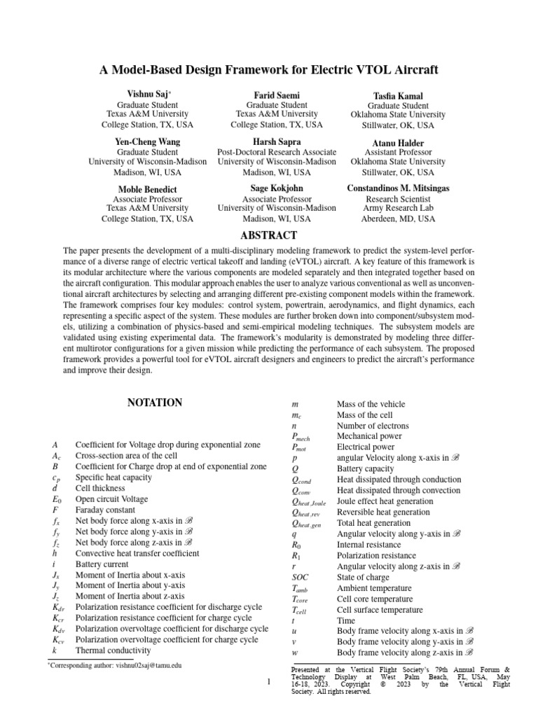 15.A Model-Based Design Framework For Electric VTOL Aircraft | PDF | Aircraft | Quadcopter