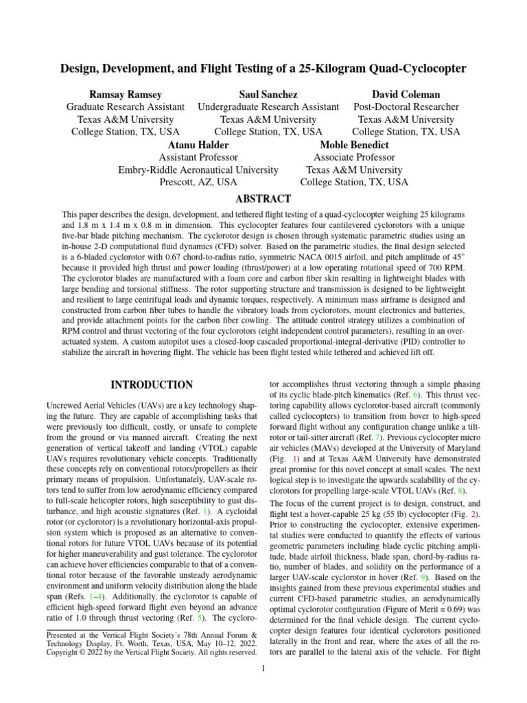 Design of a 25 kg Quad-Cyclocopter | PDF | Helicopter Rotor | Rotation