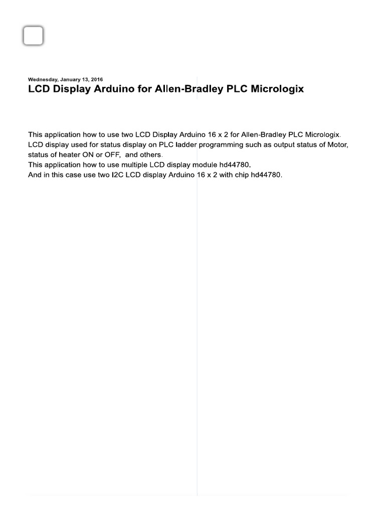 LCD Display Arduino For Allen-Bradley PLC Micrologix | PDF