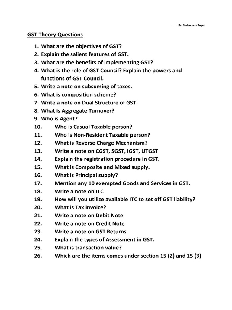 GST Theory Questions-1 | PDF