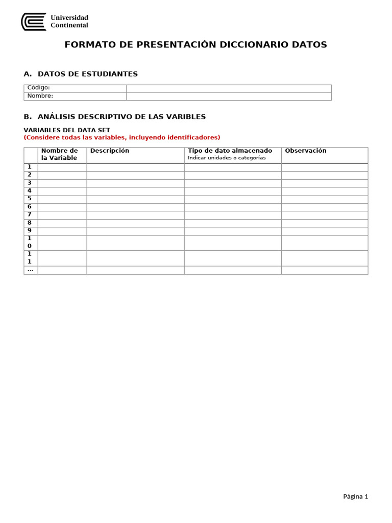 FormPlantillaTReto v3.1 Diccionario 1er Entregable | PDF