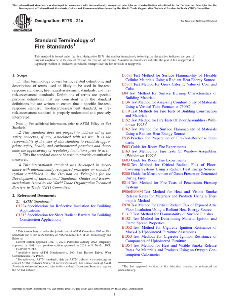 ASTM E176-2021a | PDF | Combustion | Fires