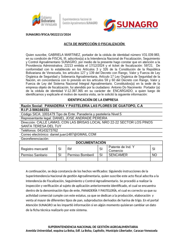 Acta de Inspección o Fiscalización | PDF