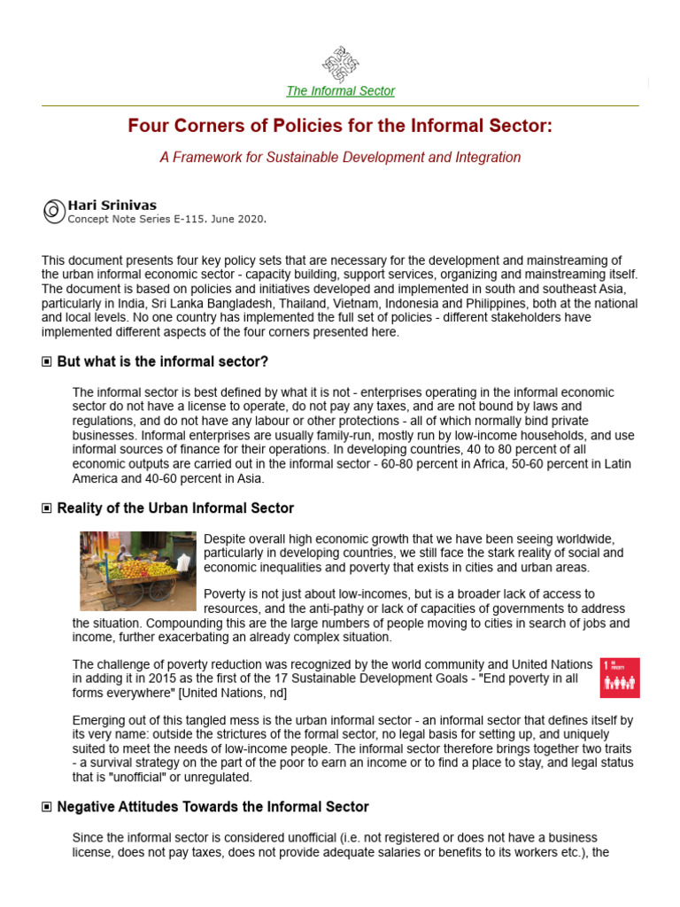Policies for the Urban Informal Sector | PDF | Poverty | Poverty ...