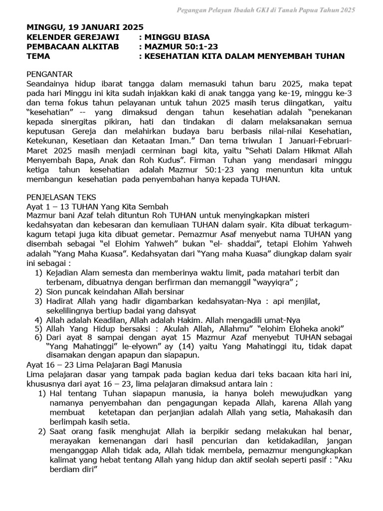 Pegangan Ibadah GKI Papua 2025 | PDF