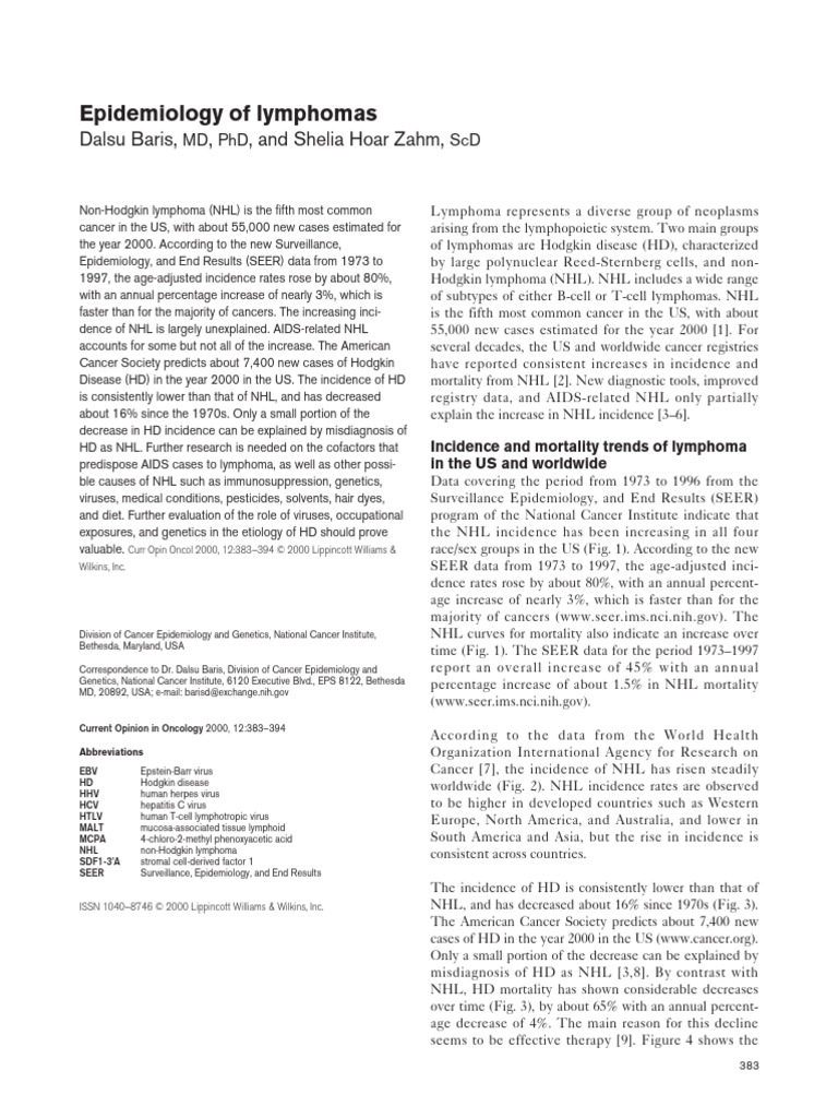 Epidemiology of Lymphomas | PDF | Lymphoma | Immunodeficiency