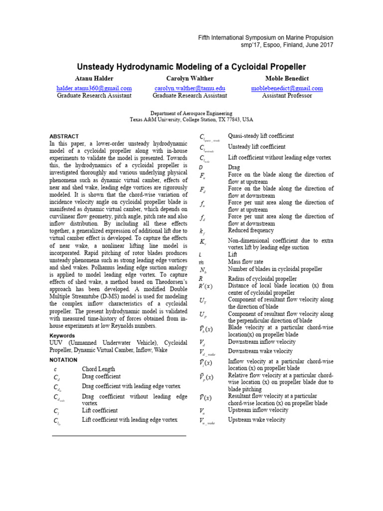Unsteady Modeling of Cycloidal Propellers | PDF | Lift (Force) | Propeller