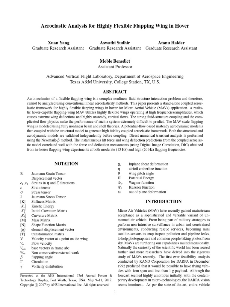 4.Aeroelastic Analysis for Highly Flexible Flapping Wing in Hover | PDF | Stress (Mechanics ...