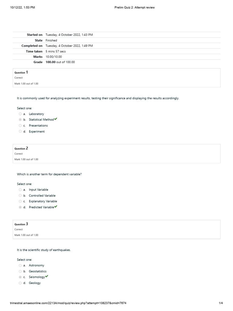 Prelim Quiz 2 - Quantitative Methods | PDF | Experiment | Dependent And Independent Variables