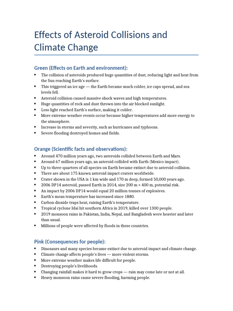 Effects of Asteroid Collisions and Climate Change | PDF