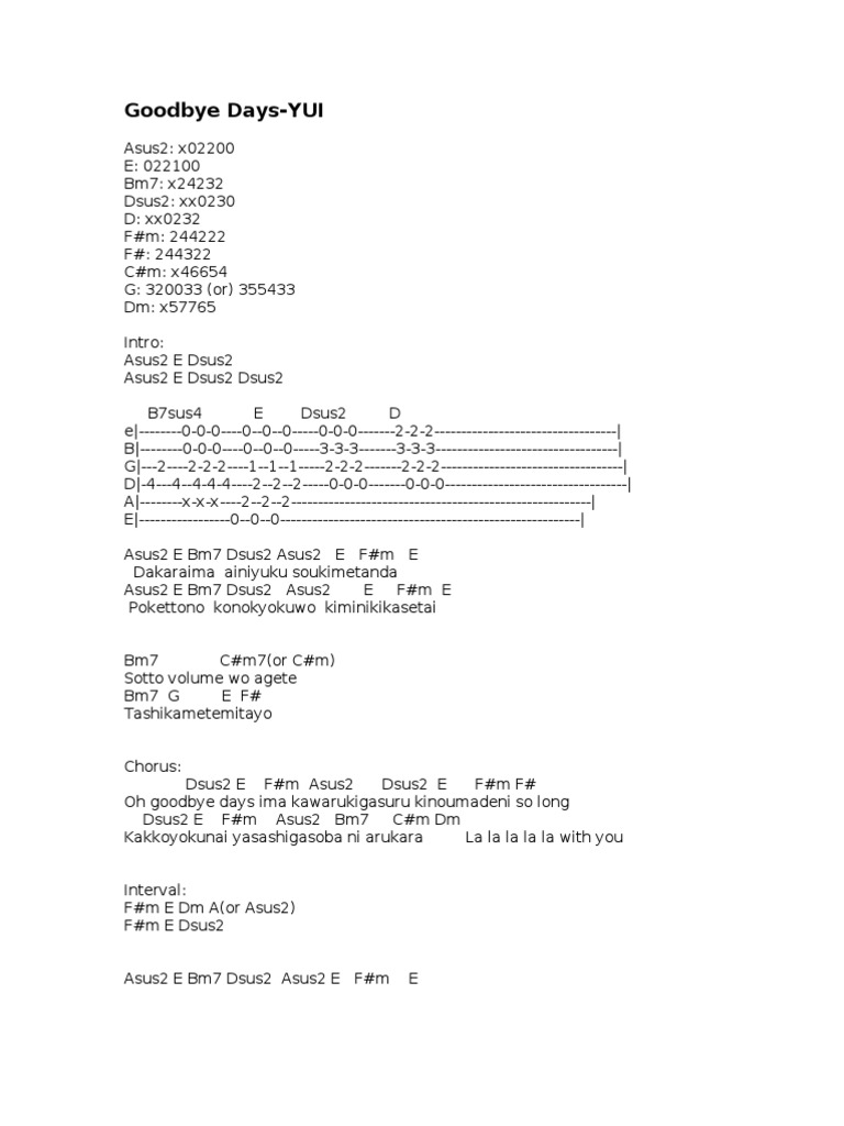 Goodbye Days Chords and Lyrics | PDF