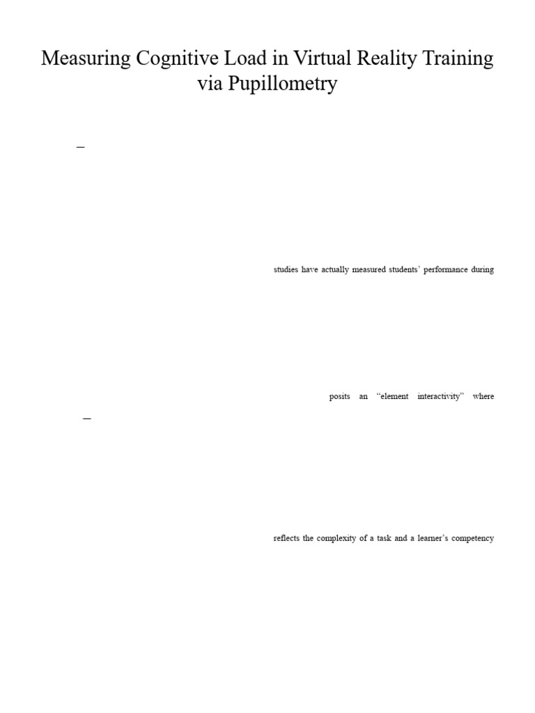 Measuring Cognitive Load In Virtual Reality Training Via Pupillometry Copy Pdf Virtual
