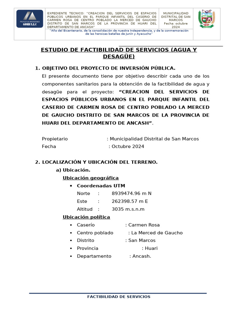 Estudio de Factibilidad de Servicios (Agua y Desagüe) - Carmen Rosa | PDF | Agua | Alcantarillado