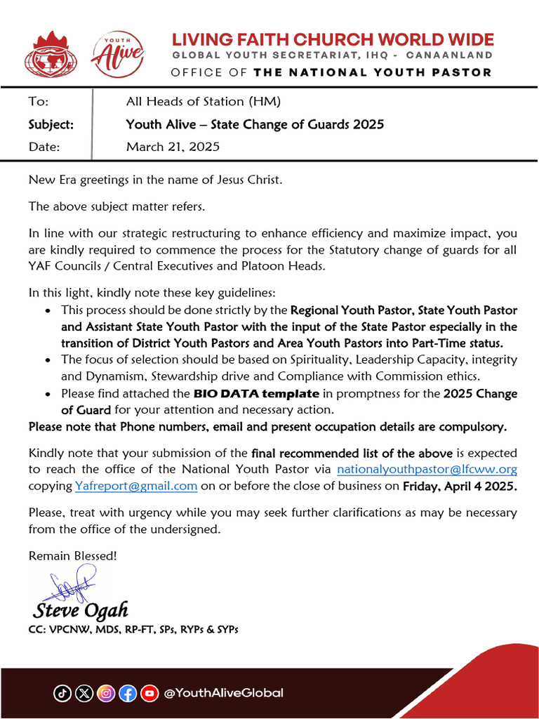 2025 State Change of Guard Memo | PDF