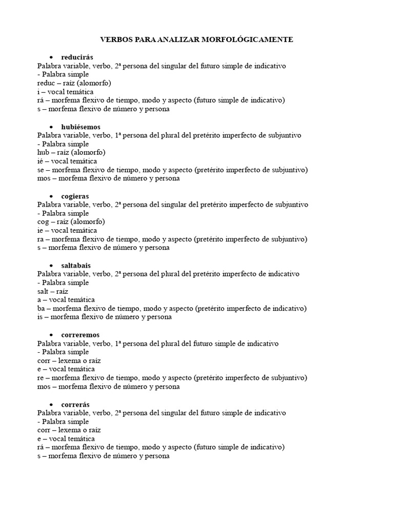 Verbos - Análisis Morfológico - Resuelto | PDF | Verbo | Palabra