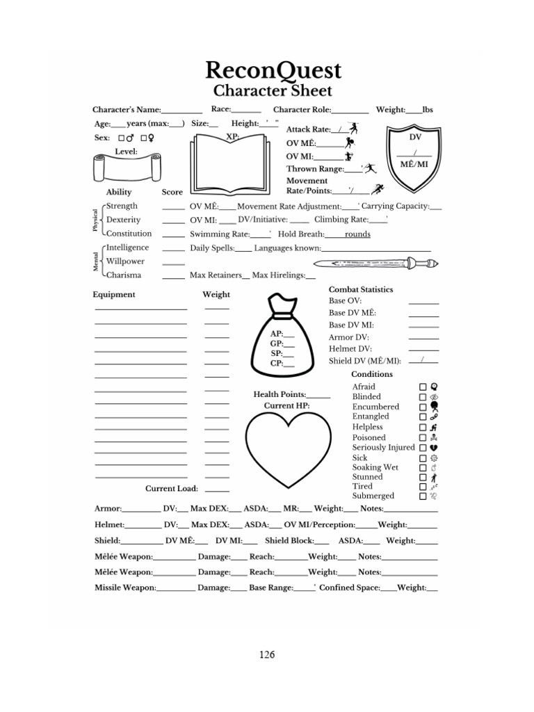 Reconquest Character Sheets | PDF