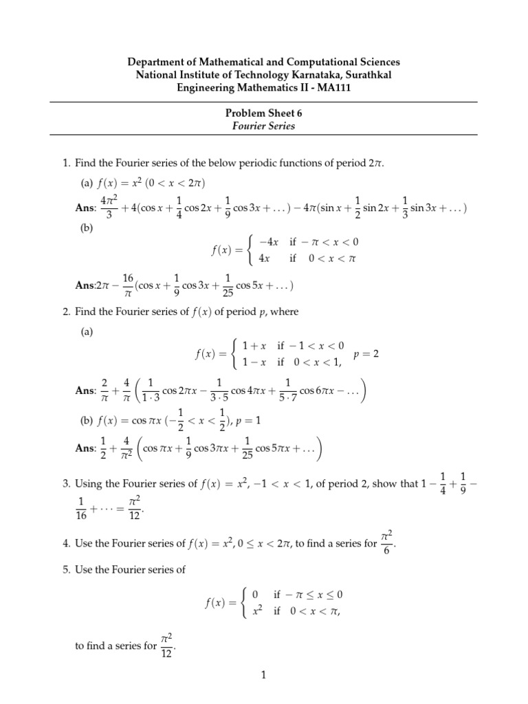Problem Sheet 6 | PDF | Functions And Mappings | Fourier Analysis