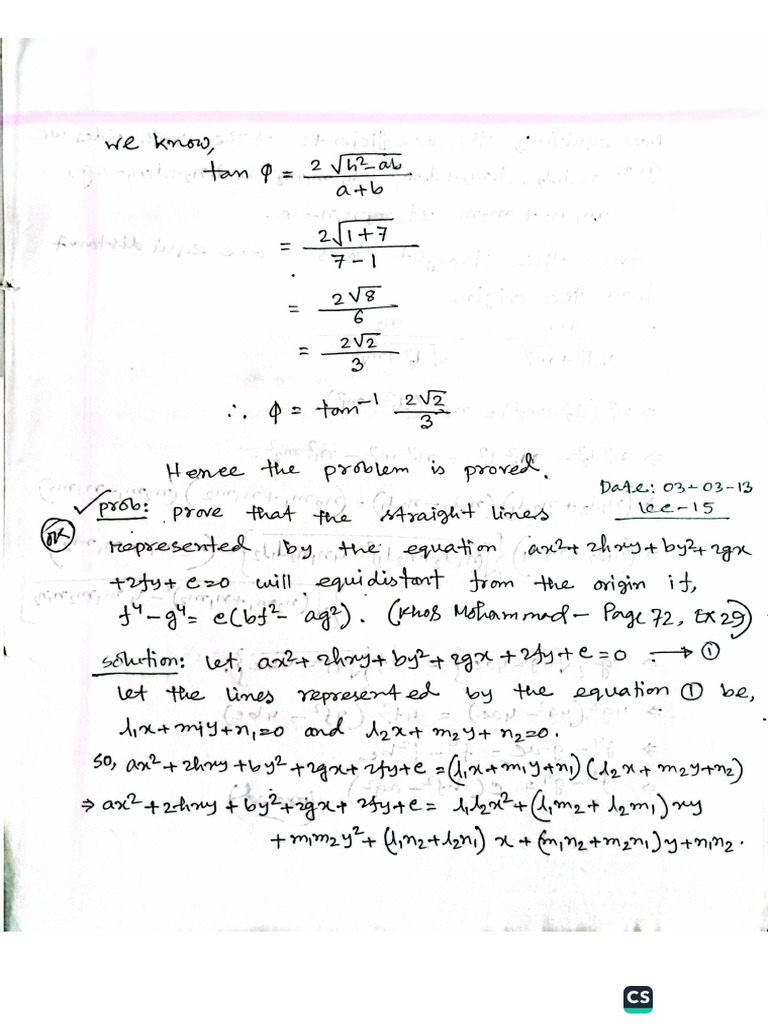 Conics and Plane hand note by Ashlam Sir | PDF