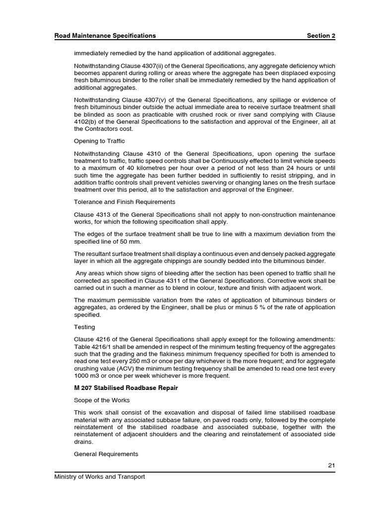 Road Maintenance Specifications Guide | PDF | Road | Road Surface