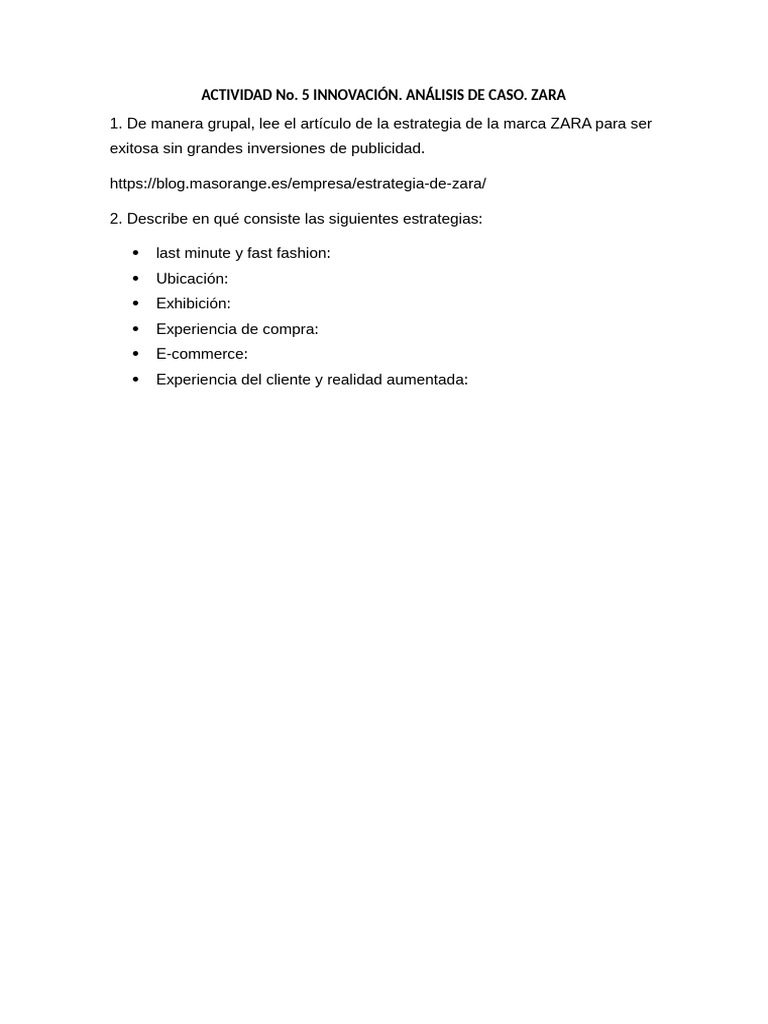 Actividad No. 5 Innovación. Análisis de Caso. Zara | PDF