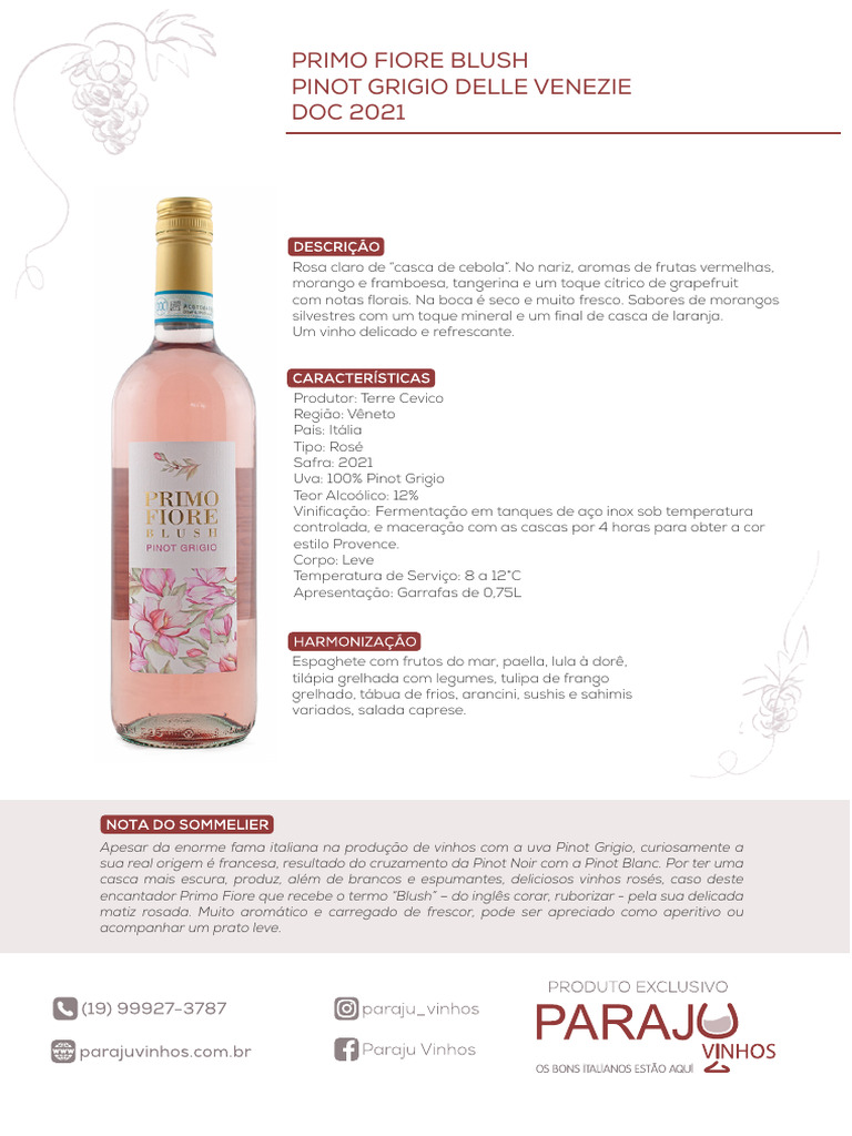 Vinho Rosé Primo Fiore Blush 2021 | PDF