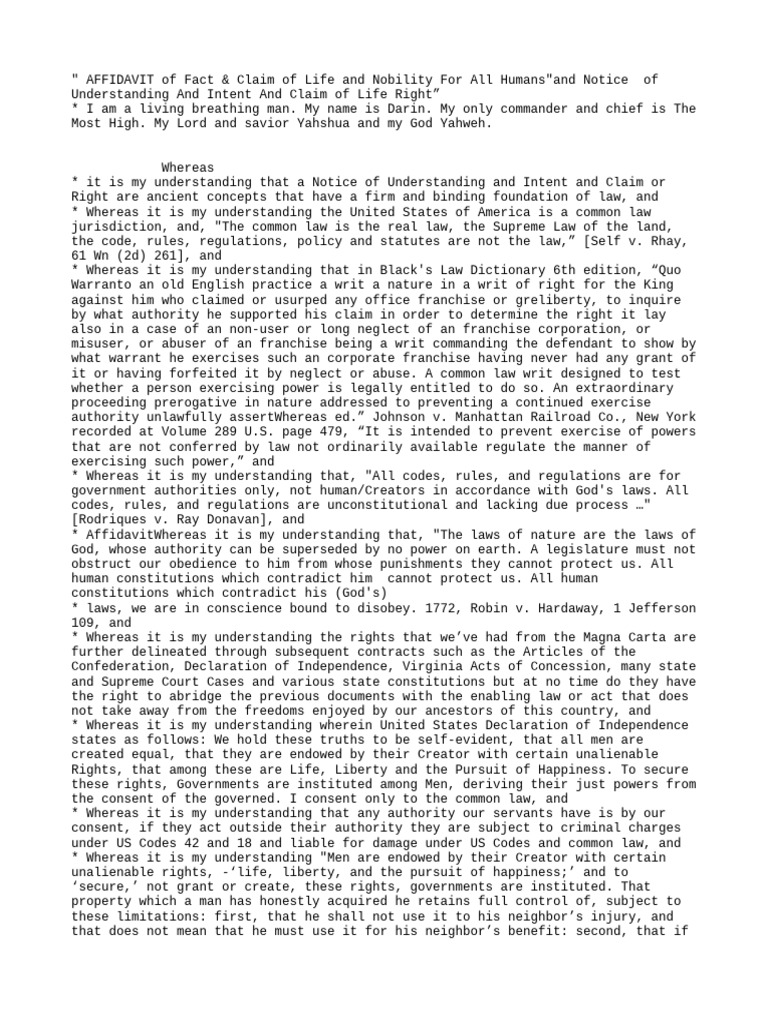 Affidavit+ of +fact & Claim+of+Life+andand+ Nobility For All Humans ...