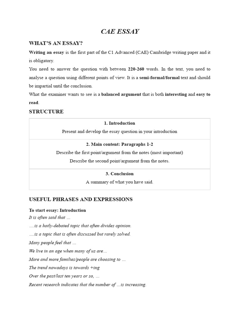 CAE Essay Writing Structure Guide | PDF | Essays | Question