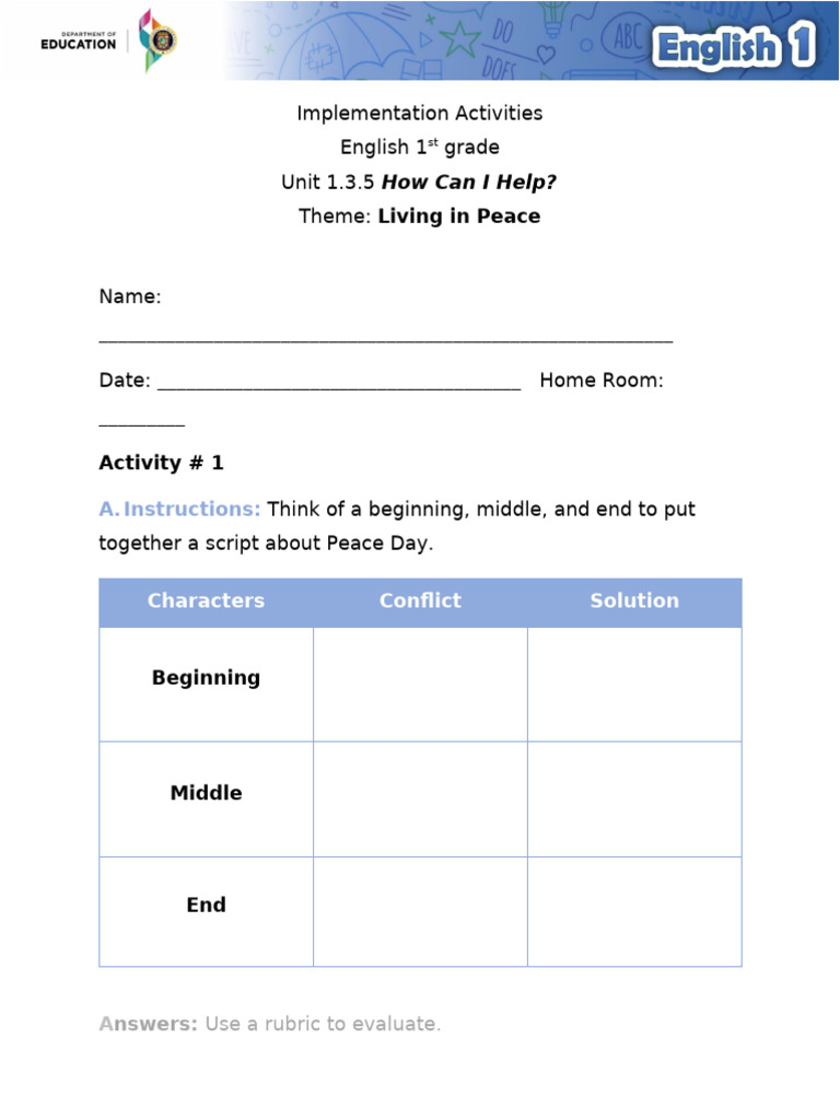 English 1.u3.w5 Implementationactivities | PDF