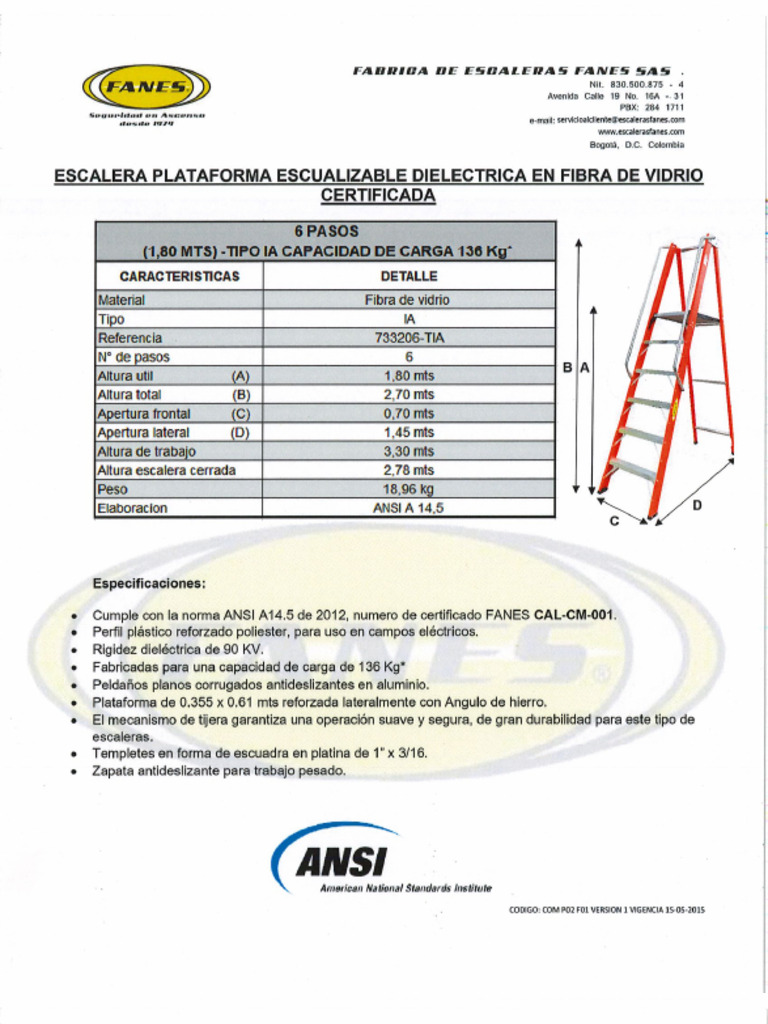 Ficha Tecnica Escalera Escualizable Plataforma 6 Pasos | PDF