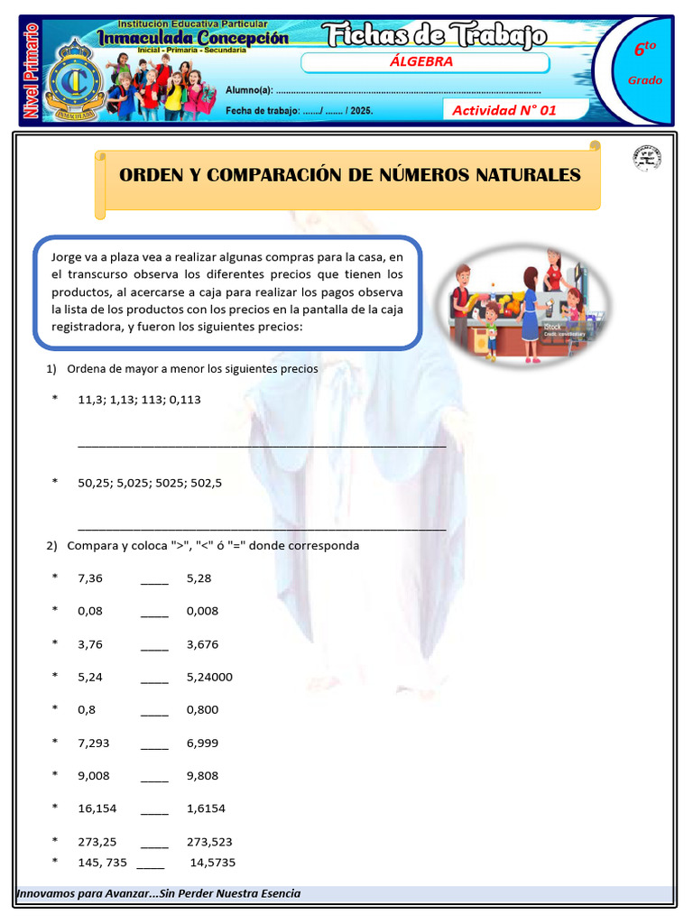 Orden y Comparacion de Numeros Naturales 6to - Algebra | PDF