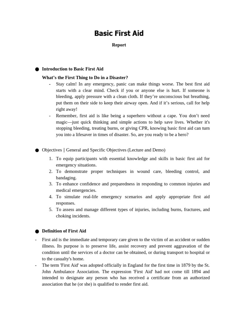 Basic First Aid Notes and Quiz | PDF | First Aid | Emergency Department